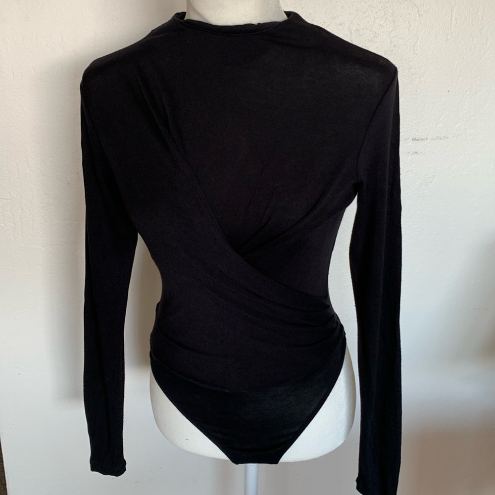 Vince Draped Front Mock Neck Black Body Suit - Size Xs - Gem